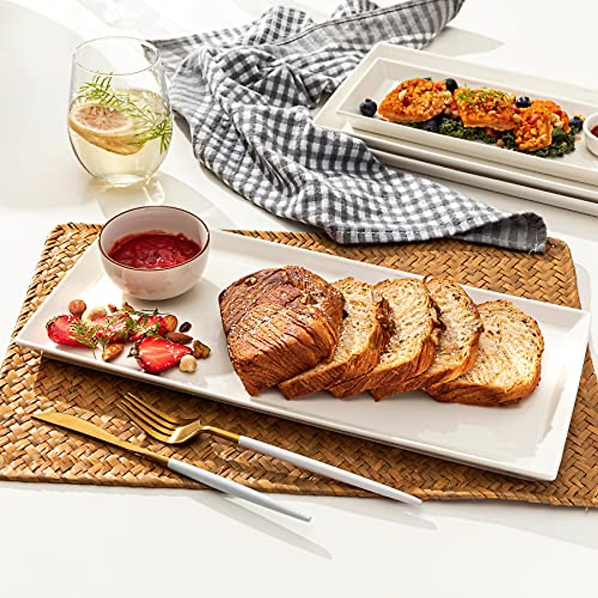 Sweese 703.101 White Serving Platters, Porcelain Serving Trays for Parties, Rectangular Plates - 15.5 Inch, Set of 4