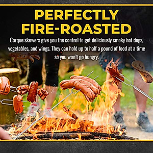 CORQUE Marshmallow Roasting Sticks, Smores Sticks, Extendable, Camping Skewer for Fire Pit, Wooden Handle, 32inch Metal for BBQ Hotdog, Cooking, Campfires, Bonfires, Set of 8