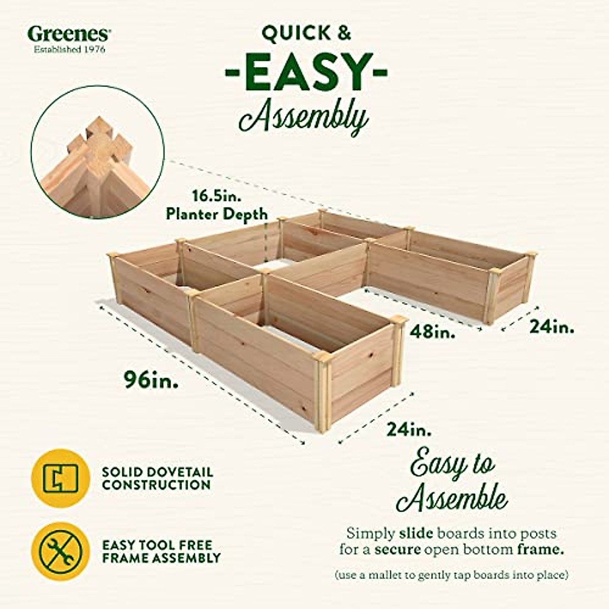 Greenes Fence Premium Cedar Raised Garden Bed, 8' x 8' x 16.5" U-Shaped Bed - Made in USA with North American Cedar
