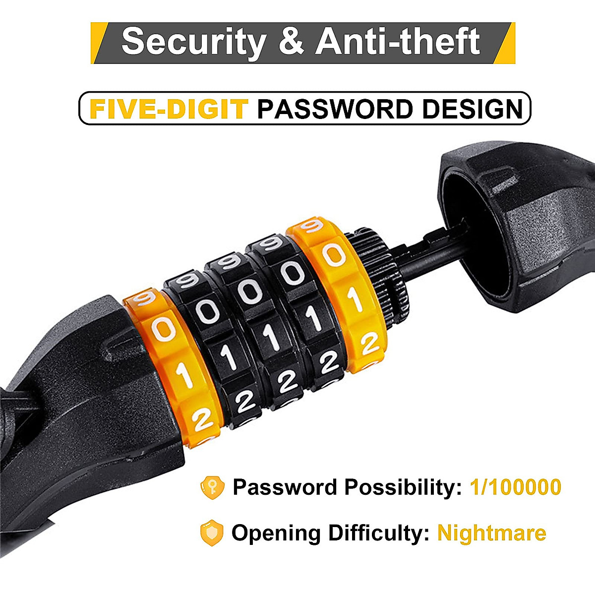 Cable Bike Locks Resettable Bicycle Lock Cable Combination 5-Digit Combination Cable Lock Scooter Locks Anti-Theft, Includes Mounting Bracket and Bike Bells