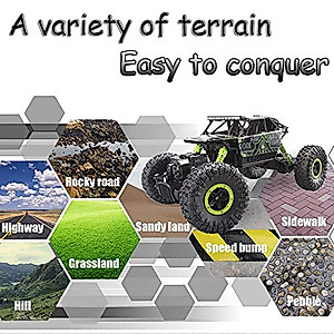 SZJJX Remote Control Car 2.4Ghz RC Cars 4WD Powerful All Terrains RC Rock Crawler Electric Radio Control Cars Off Road RC Monster Trucks Toys with 2 Batteries for Kids Boys Girls Green