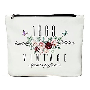 JIUWEIHU 60th Birthday Gifts for Women, 60th Birthday Decorations Present, 60 Year Old Birthday Gift Ideas for Sisters, Friend, Coworker, Grandma, Mom, Boss – 1963 Limited Edition Makeup Bag