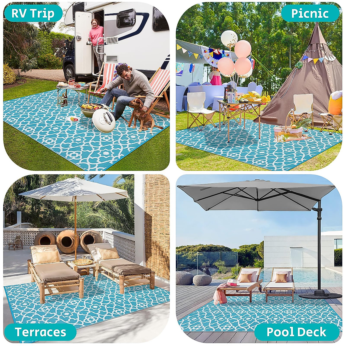 HEBE Outdoor Rug 5'x8' for Patios Waterproof Clearance Reversible Patio Mat Plastic Straw Rug RV Camping Mat Outside Area Rug Carpet for Camping RV,Porch,Deck,Balcony,Camper,Backyard