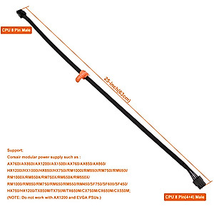 YEZriler CPU Cable for Corsair PSUs, CPU 8 Pin Male to CPU 8 Pin (4+4 Detachable) Male EPS-12V Motherboard Power Adapter Sleeved 25-inch (63cm)