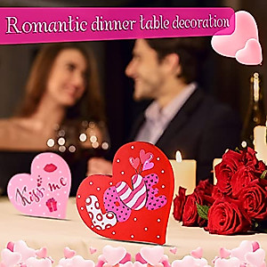 3 Pieces Valentine's Day Table Top Decoration Heart Love XOXO Wooden Signs Wooden Heart Shaped Table Decor Romantic Table Centerpiece Sign Standing Heart Wooden Sign for Table Tiered Tray Home Decor