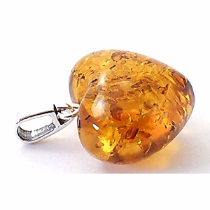 TipTopEco Baltic Amber Pendant Made With Silver - Heart Shape - Small Minimalist - Honey Color (Honey Heart)