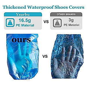 Yzurbu 50 Pcs (25 Pairs) Disposable Shoe Covers Non Slip Blue Rain Shoes and Boots Covers Long Waterproof Anti-Slip Overshoe (Large Size - Up to US Men's 11 & US Women's 13)