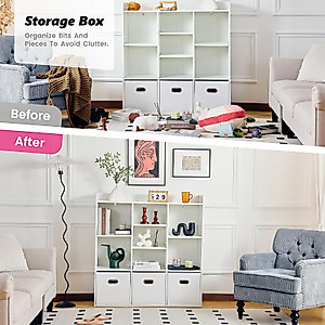 Redlife 7 Cubes Organizer, Wooden Cube Bookcase - 3 Tier Freestanding Open Bookshelf, White Storage Display Shelf with Adjustable Shelves for Home Office, Workspace, Bedroom, Play Room