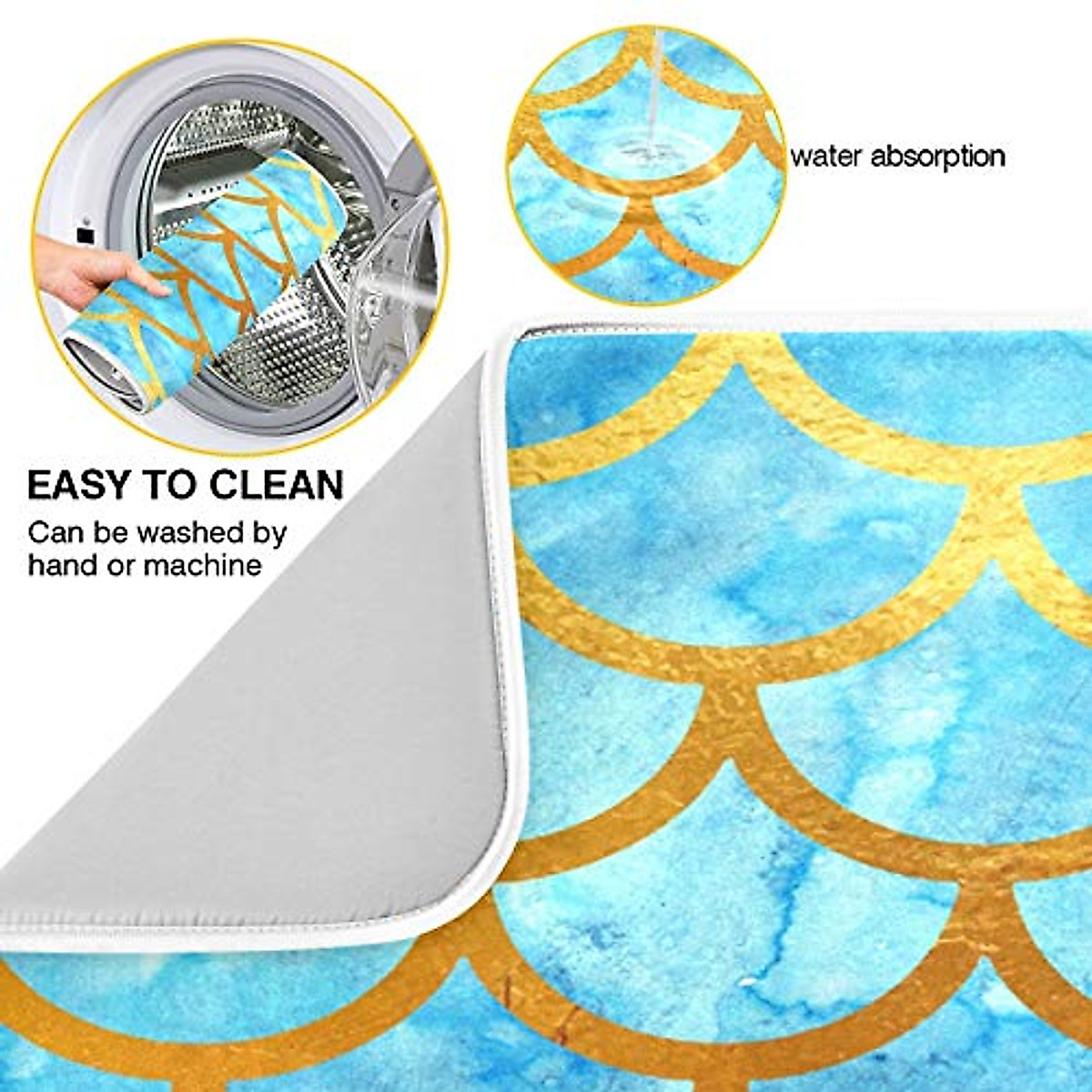 Ocean Mermaid Scales Dish Drying Mat 16"x18" Absorbent Machine Washable Hanging Fast Dry Pad Dish Protective Mat for Kitchen Countertop Heat Resistant Dinner Table Mat