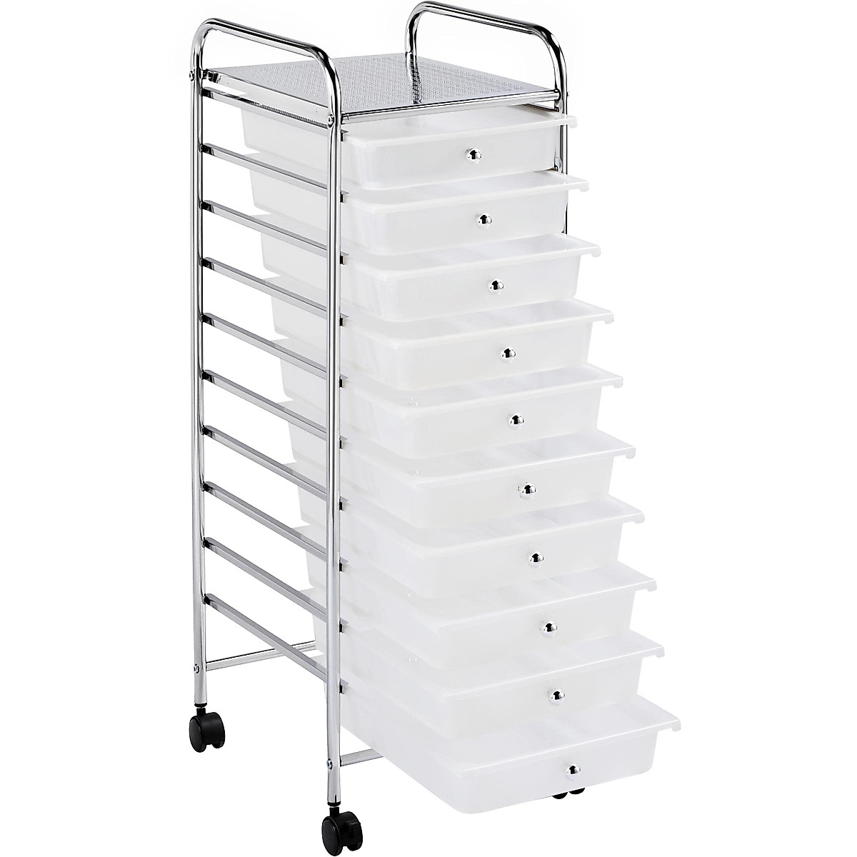 Topeakmart Plastic Trolley with 10 Drawers Rolling Cart Organizer Utility Cart Storage Bin Organizer on Wheels, White