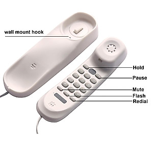 Corded White Wall Phone, TelPal Small Analog Wall Telephone for Seniors Home, Single Line Trimline Landline Phones, No AC Power or Battery Required