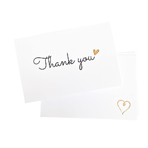 RXBC2011 50 Little Thank You Cards Gold Heart Design Bulk Thank you Notes for All Occasions 4 X 6 Inch