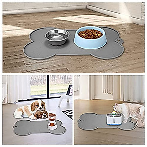 Dog Bowl Mat, NWFHTD Dog Mat for Food and Water Pet Cat Large Small Silicone Rubber Plastic Waterproof Feeding Eating Dish Placemat Trays with Edges Lip for Floor, 17.7"x11.8", Black