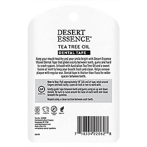 Desert Essence Tea Tree Oil Dental Tape - 30 Yards - Pack of 2 - Naturally Waxed w/Beeswax - Thick Flossing No Shred Tape - On The Go - Removes Food Debris Buildup - Cruelty-Free Antiseptic
