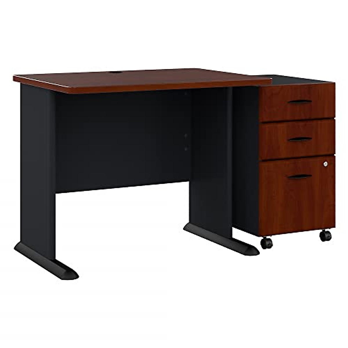 Bush Business Furniture Series A 36W Desk with Mobile File Cabinet in Hansen Cherry and Galaxy