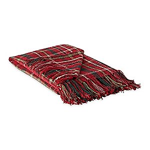 DII Christmas Plaid Décor Collection Recycled Cotton Throw Size Holiday Blankets, 50x60, Tartan Holly Red