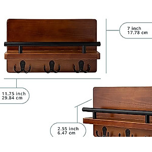 Comfify Natural Pine Wood Key Holder for Wall - Modern Decorative Finish with Metal Key Hooks and Mail Organizer/Sorter Slot - White