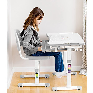 VIVO Gray Height Adjustable Childrens Desk and Chair Set | Kids Interactive Workstation