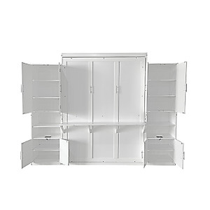 DNYN Queen Size Murphy Bed with Desk & Two Slide Storage Shelf & 68-inch Wall Bedframe Folding into Cabinet Design,for Small Space,Bedroom,Guest Room, White