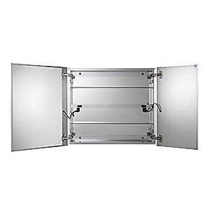 Croydex Sabine Dual, Recessed or Surface Mount, 2 USB Ports, Dimmer, Hang 'n' Lock Easy Installation Illuminated LED Medicine Cabinet, 30W x 26H, Aluminum