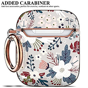 Happypapa Stylish Pattern Case for Apple AirPods 2 & 1, Flowers Berries Airpods Case for Women Girls Kids Men Full Protective Case Cover with Keychain