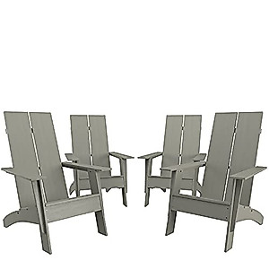Flash Furniture Set of 4 Sawyer Modern 2-Slat Back Adirondack Chairs - Gray All-Weather Poly Resin Lounge Chairs