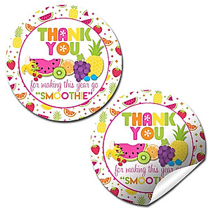 Tutti Fruitti Smoothie Fruit Themed Teacher Appreciation Thank You Sticker Labels, 40 2" Party Circle Stickers by AmandaCreation, Great for Envelope Seals & Gift Bags