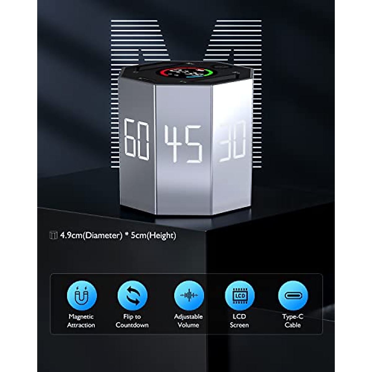 MELOHO Pomodoro Timer for Office Productivity, Magnetic Visual Timer with Flip Countdown, Silent & Alarm, Ideal ADHD Tools for Adults/Kids, Small Cube Digital Timer for Kitchen Cooking (Light Grey)