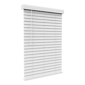 ARLO BLINDS Faux Wood Blinds with Crown Valance - 34.25" W x 60" H, White Cordless 2 Inch Horizontal Blinds - for Bedroom, Bathroom, Living Room, Glass Door Interior Windows
