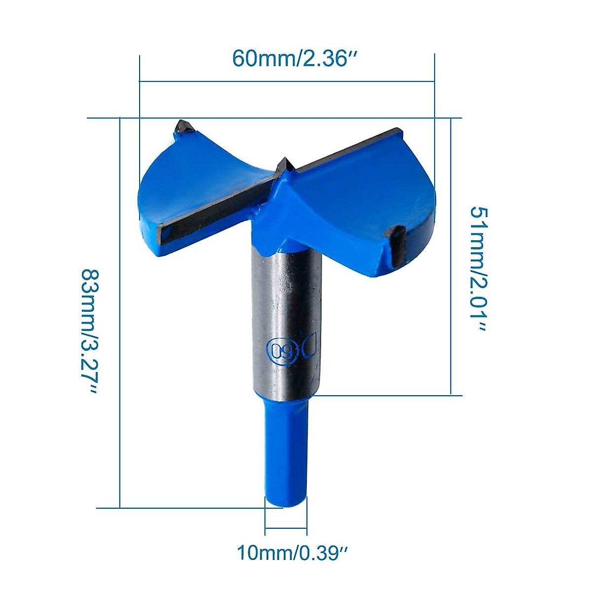 Qjaiune 2-3/8 Inch / 60mm Forstner Drill Bit, 2.375 Inch Boring Bit Cutter Tungsten Carbide Wood Hole Saw Auger Opener, Woodworking Hole Opener Hinge Hole Cutter for Wood, Plastic, Plywood