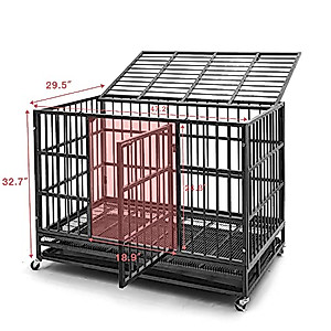 48 inch Heavy Duty Indestructible Dog Crate Steel Escape Proof, Indoor Double Door High Anxiety Cage, Kennel with Wheels, Removable Tray, Extra Large XL XXL