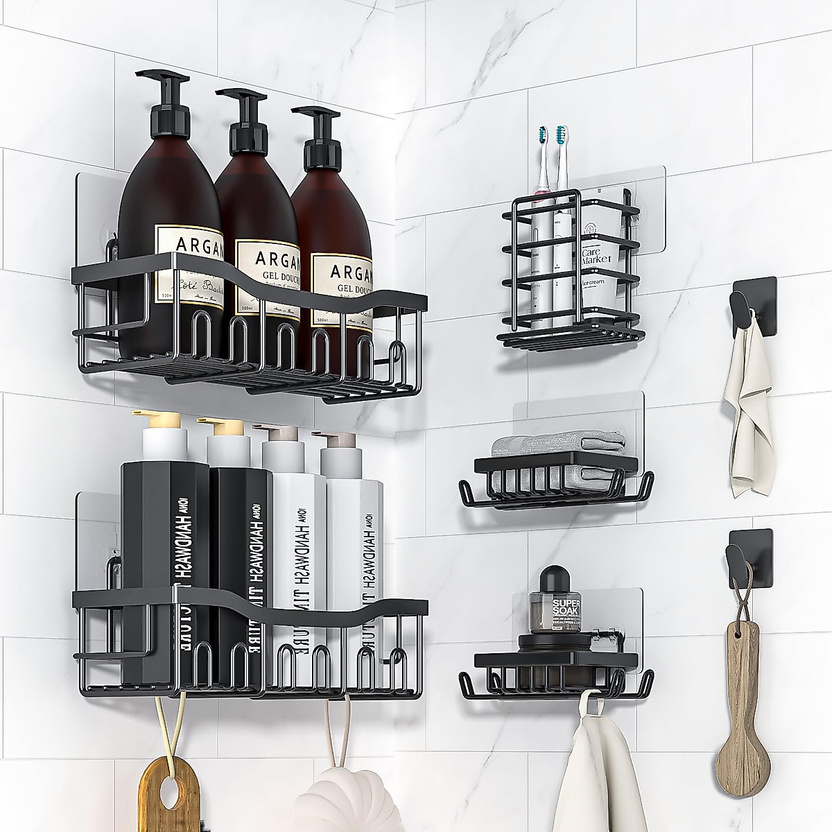 Vertdens 7 Pack Shower Caddy Shelf Organizer Rack，Adhesive Shower Caddy， Adhesive Shower Caddy Organizer Shelves Rack, Shower Shelves， Applicable to for Home Décor and Bathroom Storage
