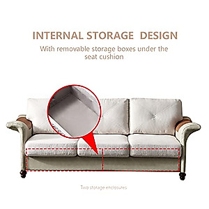 TARTOP Furniture Linen Fabric Faux Leather Solid Wood Legs Upholstered Couches Sets with 3-Seat Sofa, Loveseat for Living Room,Beige