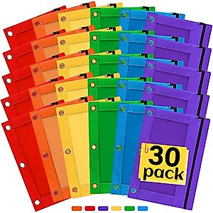 3 Ring Binder Pencil Pouch, Bulk Pencil Pouch 30 pcs in Assorted Colors for Classroom Bulk Cloth Zipper Pouch Pencil Pouch Box Pencil Case for Storing School Teacher Supplies,Writing Utensils
