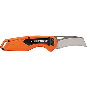 Klein Tools 44321 Folding Utility Pocket Knife, Compact EDC with Hawkbill Knife Blade, Button Lock, Pocket Clip, and Tether Hole