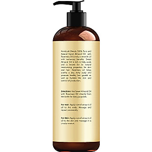 Handcraft Blends Sweet Almond Oil with Rosemary Oil - 8 Fl Oz - 100% Pure and Natural - Premium Grade Oil for Skin and Hair - Carrier Oil - Hair and Body Oil - Massage Oil