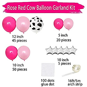 Cow Balloon Garland Arch Kit - 122PCS Cows Balloons Rose Red Pink Silver Star Balloons for Cowgirl Birthday Baby Bridal Shower Western Cow Theme Last Rodeo Bachelorette Party Decorations