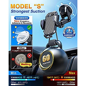 VANMASS [Latest Model] Car Phone Holder Mount, Dashboard Phone Holder Universal Powerful Suction Cup Mount, Dash Windshield Air Vent Truck Stand Compatible with All Phones Black