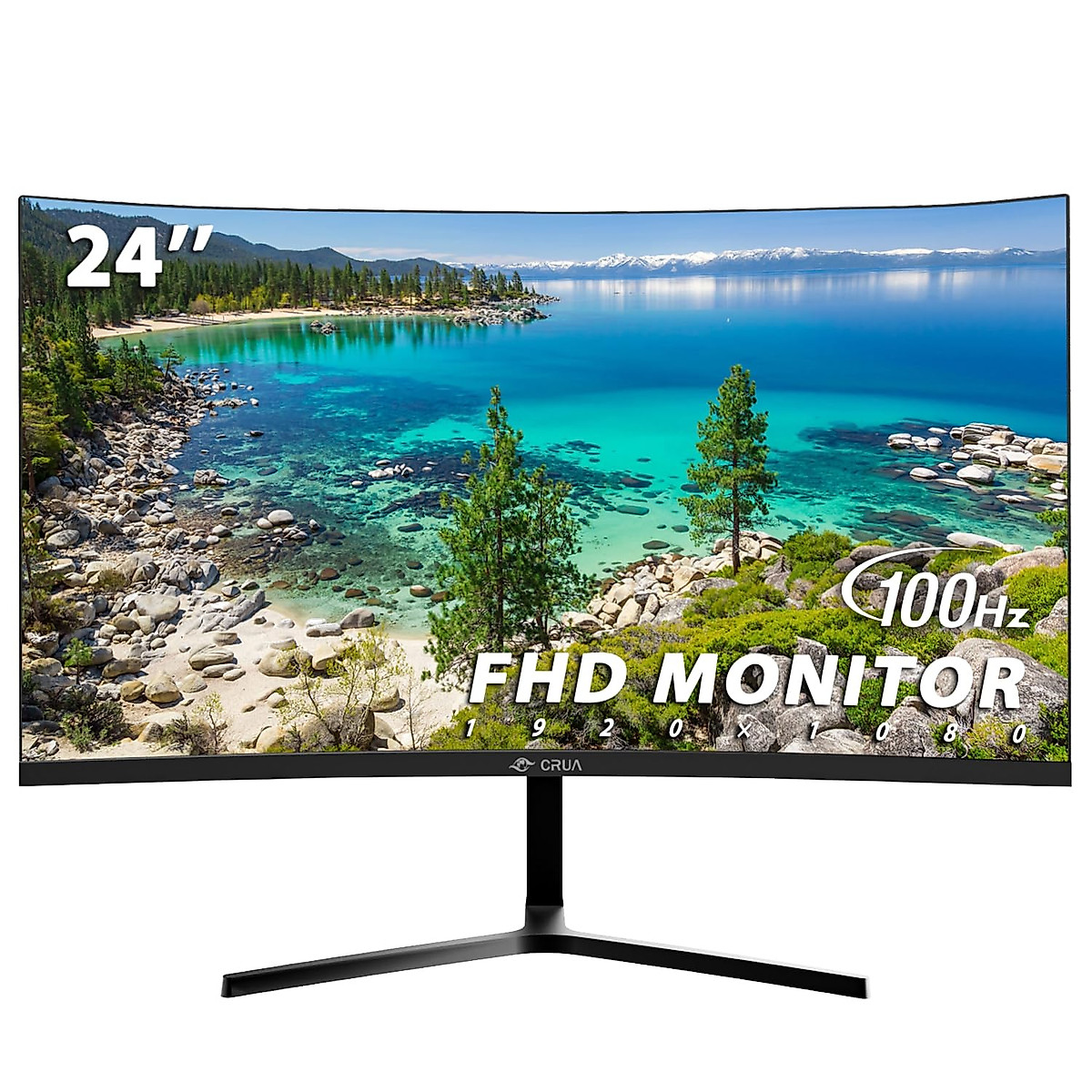 CRUA 24" Curved Monitor, FHD(1920×1080p) 2800R 100HZ, 99% sRGB Color Gamut Computer Monitors, 3-Sided Narrow Bezel and Filter Blue Light Function, Desktop PC Monitor(HDMI, VGA)- Machine Black