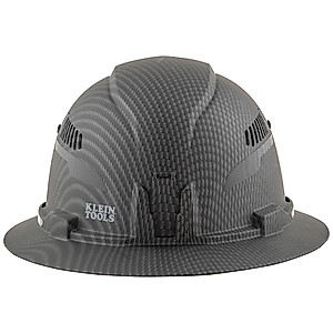 Klein Tools 60347 Hard Hat, Vented Full Brim, Class C, Premium KARBN Pattern, Rechargeable Lamp, Padded Sweat-Wicking Sweatband, Top Pad