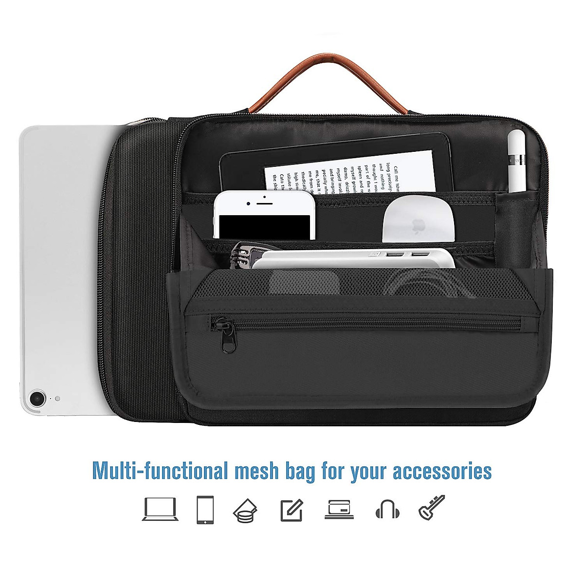 FINPAC 12.9-13 Inch Tablet Laptop Sleeve Case, Briefcase Shoulder Bag for MacBook Pro 14, iPad Pro 12.9 2018-2022, MacBook Air 13 2018-2022, MacBook Pro 13 2016-2022, Surface Laptop Go, Black