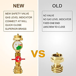 1lb Propane Tank Adapter with On/Off Valve and Gauge, 20lb to 1lb Propane Tank adapter for 1lb/16.4oz Propane Cylinder, Converter Universal 1 Pound / 16.4oz Disposable Tank for 20lb LP Gas Big Tank