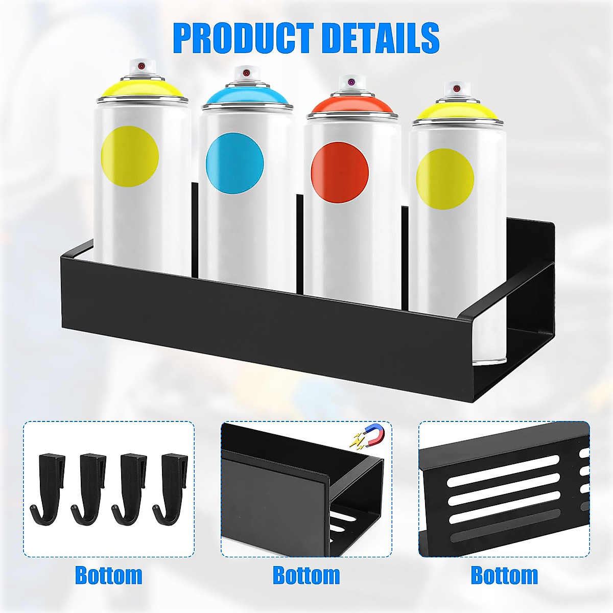 EVELOMO 4 Pcs Magnetic Aerosol Spray Can Holder with Paper Towel Holder, Magnet Toolbox Bottle Holder, Wall Mounted Spray Bottle Rack for Garage Home Workspace