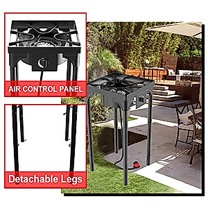 Outdoor & Indoor Portable Propane Stove, Single & Double Burners with Gas Premium Hose, Detachable Legs for Backyard Kitchen, Camping Grill, Hiking Cooking, Outdoor Recreation (DB01-Medium,1 Burner)