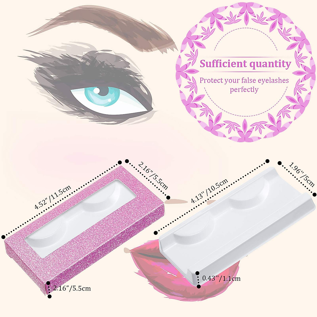 100-Piece Eyelash Case Set, 50 Glitter Paper Lash Boxes, Pink Storage Tray