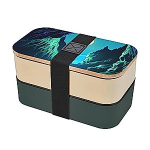 Water Moon Cave Adult Lunch Box, Bento Box, With Cutlery Set Of 3, 2 Compartments, Rectangular, Lunch Box For Adults