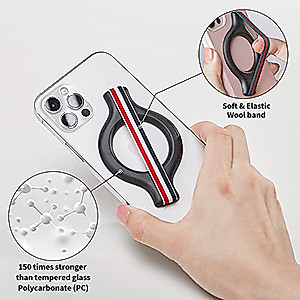Sinjimoru Magnetic Wool-Band Phone Grip Holder for Apple MagSafe Case, Detachable Phone Grip Strap Holder for MagSafe Compatible with iPhone 15 14 13 12 Series. M-Mini Grip Black White