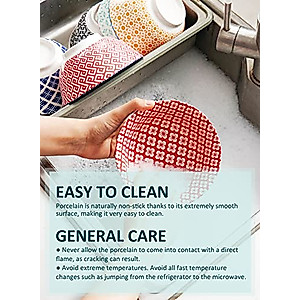 Teocera Cereal Bowls, Soup Bowls, Porcelain Multicolor Bowl Set, 18 Ounce for Cereal, Soup, Oatmeal, Salad, Dessert, Set of 6