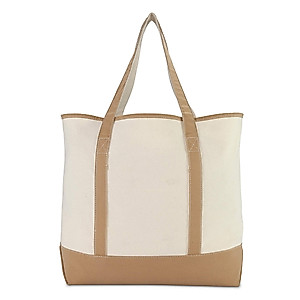 DALIX Women's Natural Tote Bag Shoulder Bags Brown With Monogram Letter T