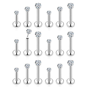 16G Threadless Push in Lip Rings Stainless Surgical Steel Labret Jewelry Monroe Lip Rings Nail Cartilage Tragus Helix Earrings Studs Nose Ring Medusa Piercing Jewelry For Women Men 10MM Length 3MM CZ